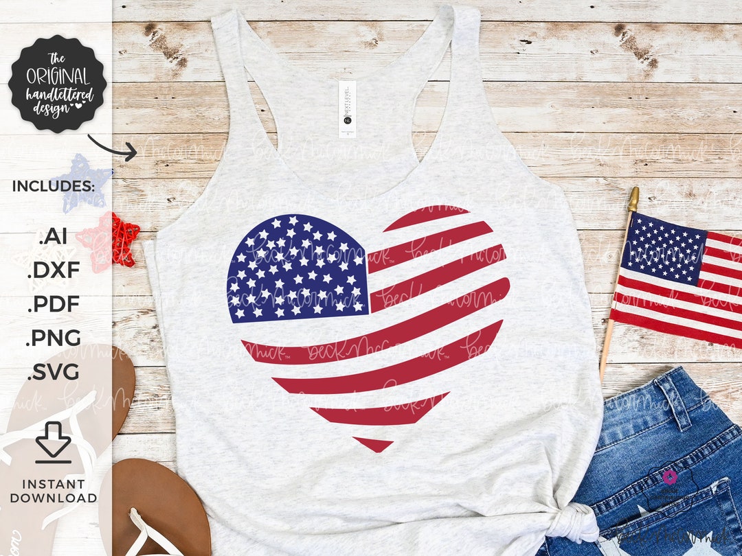American Flag SVG Heart SVG America Svg Independence Day SVG Silhouette ...