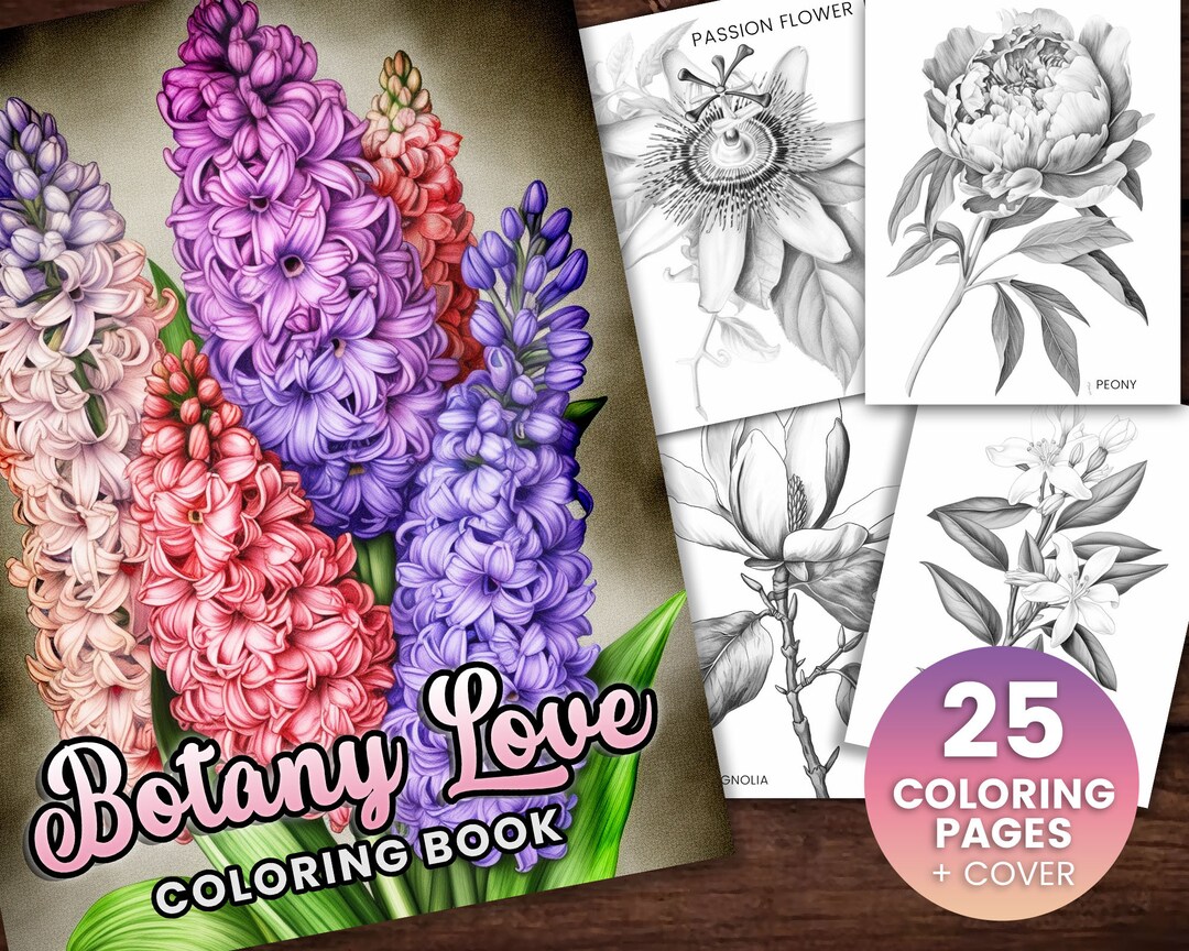 25 Flowers With Names Coloring Book, Adults Kids Instant Download ...