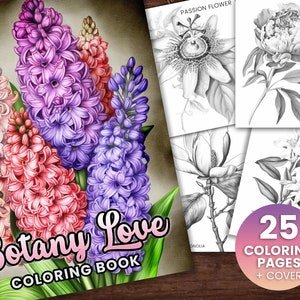 25 Flowers With Names Coloring Book, Adults Kids Instant Download ...