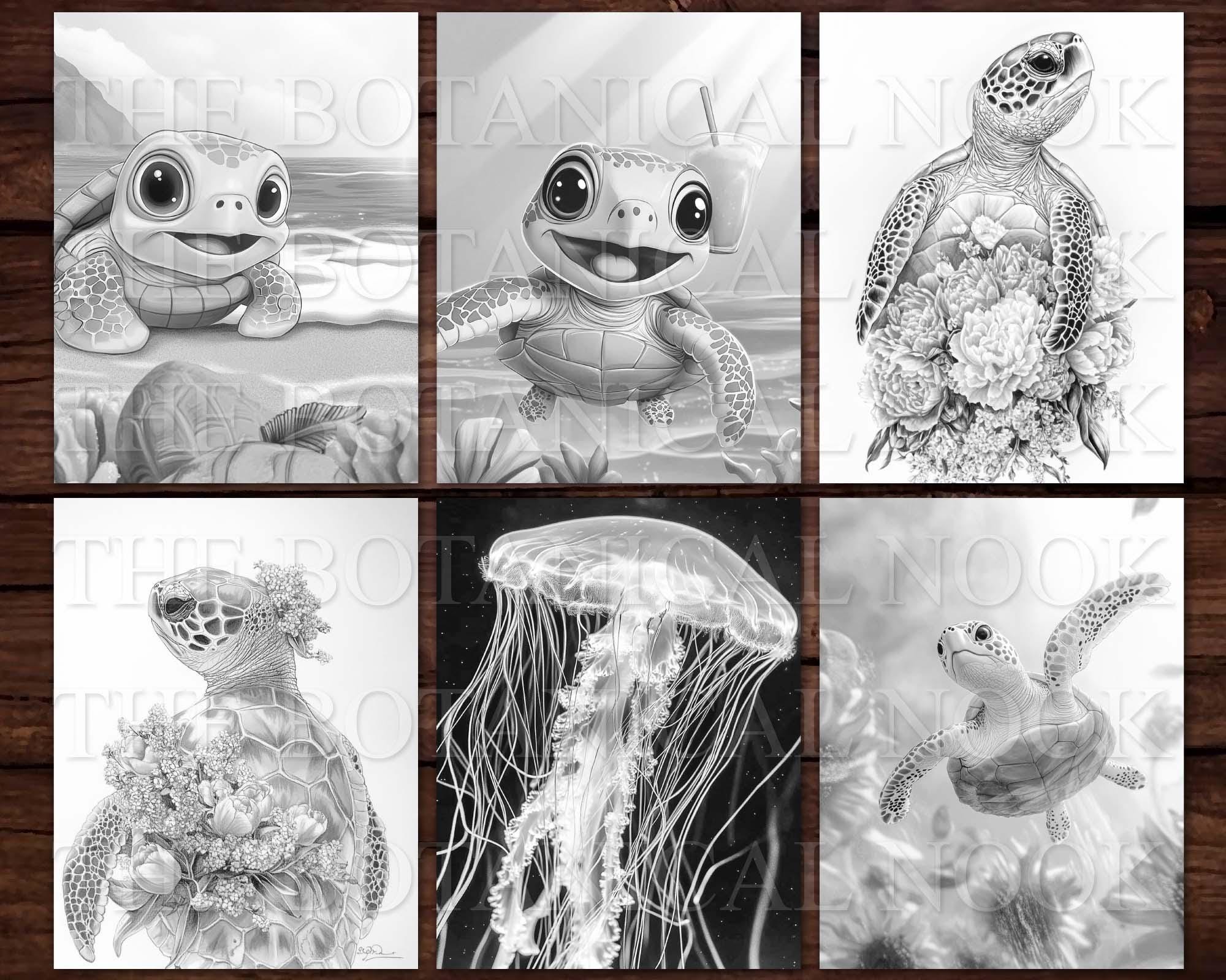 Cute Turtles Coloring Page Book, Adults + Kids Instant Download ...