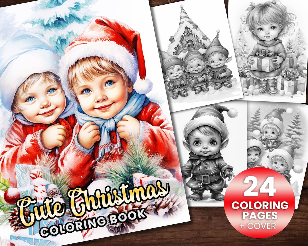 24 Cute Christmas Elf Coloring Page Book, Adults + Kids Instant ...