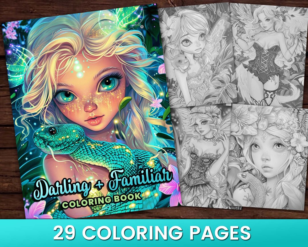 29 Girl Darling + Familiar Coloring Book, Adults Kids Instant Download ...