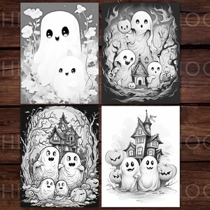 22 Little Ghosts Coloring Book, Adults Kids Instant Download -grayscale ...