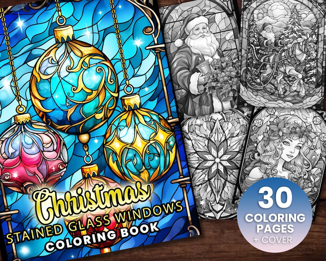 30 Christmas Stained Glass Collection Coloring Page, Adults + Kids ...
