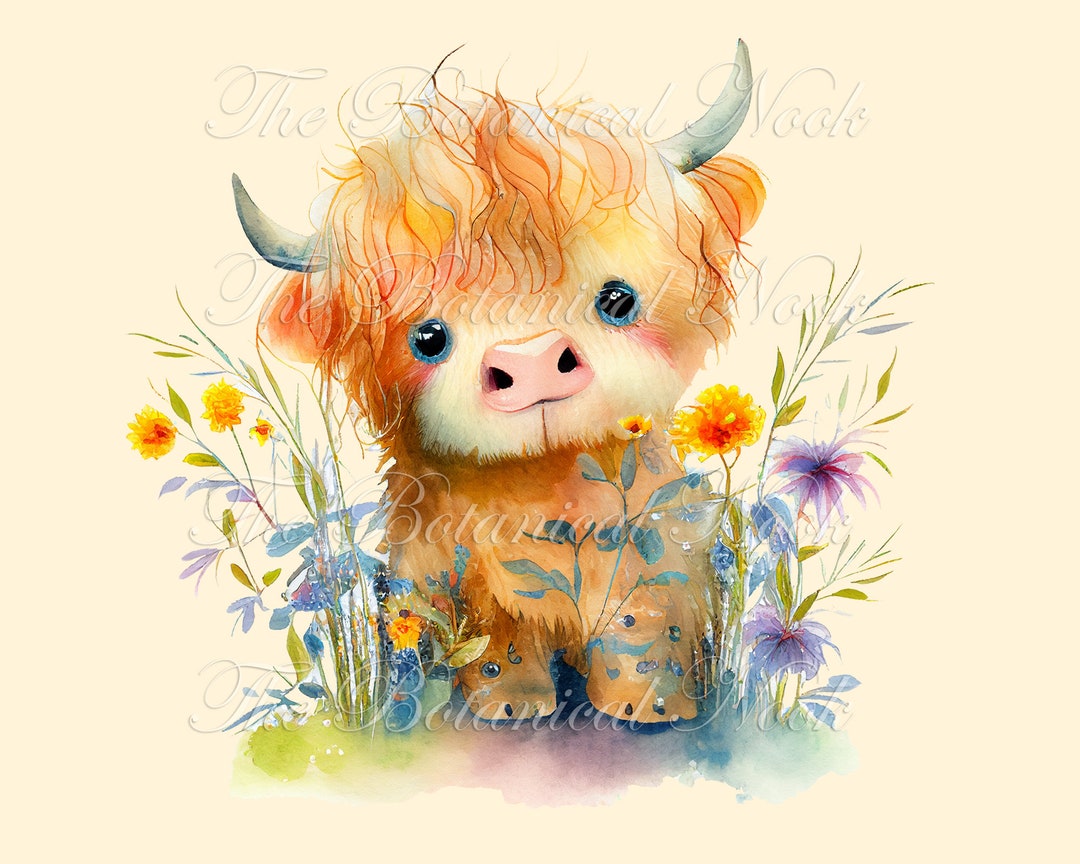 Baby Highland Cow Watercolor Clip Art (graphic) Illustration Instant ...