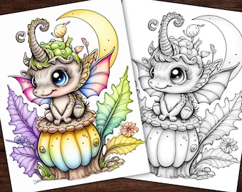 Baby Woodland Dragon, Fantasy Colouring Page, Adults Kids Instant ...