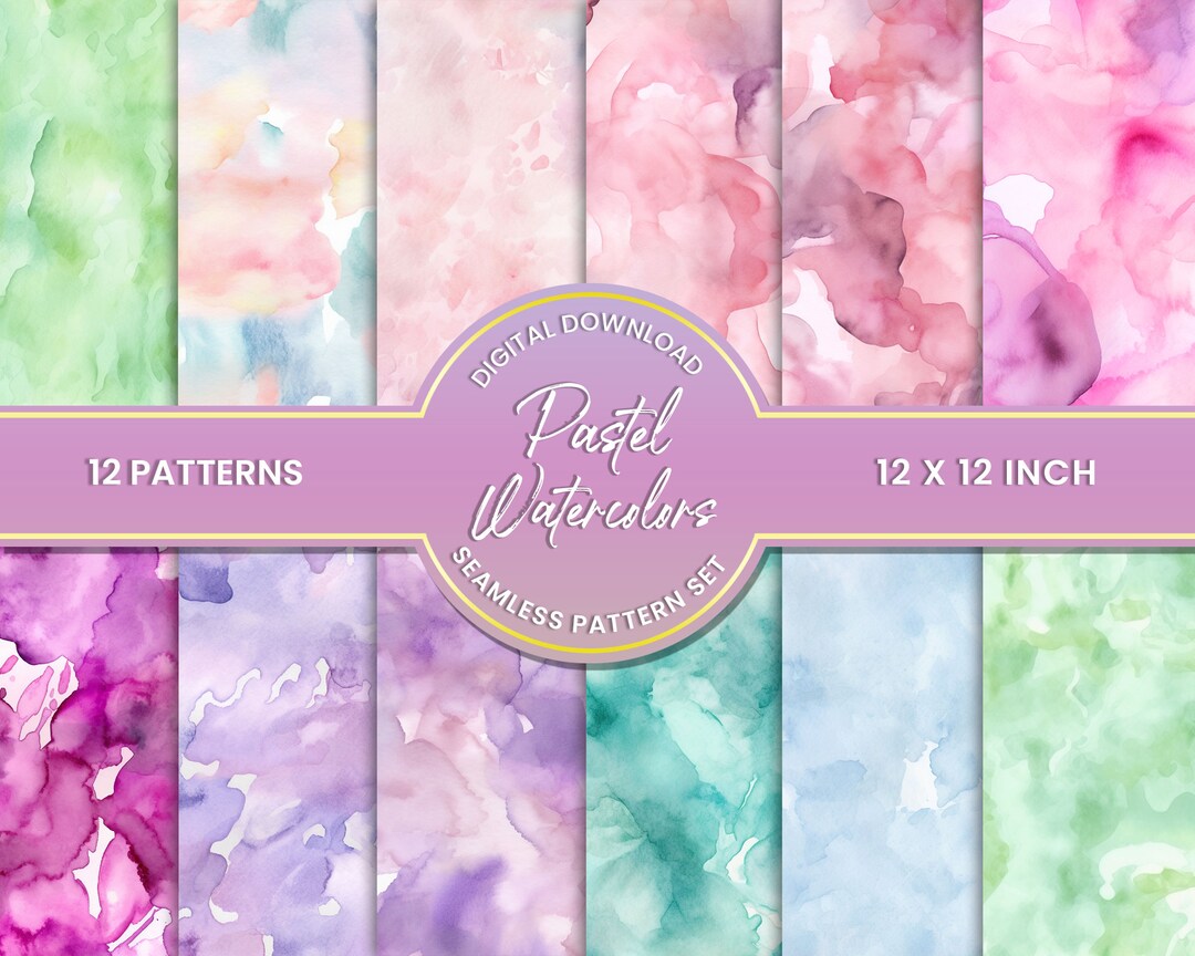 12 Pastel Watercolor Backgrounds - Digital Paper Seamless Pattern Pack ...