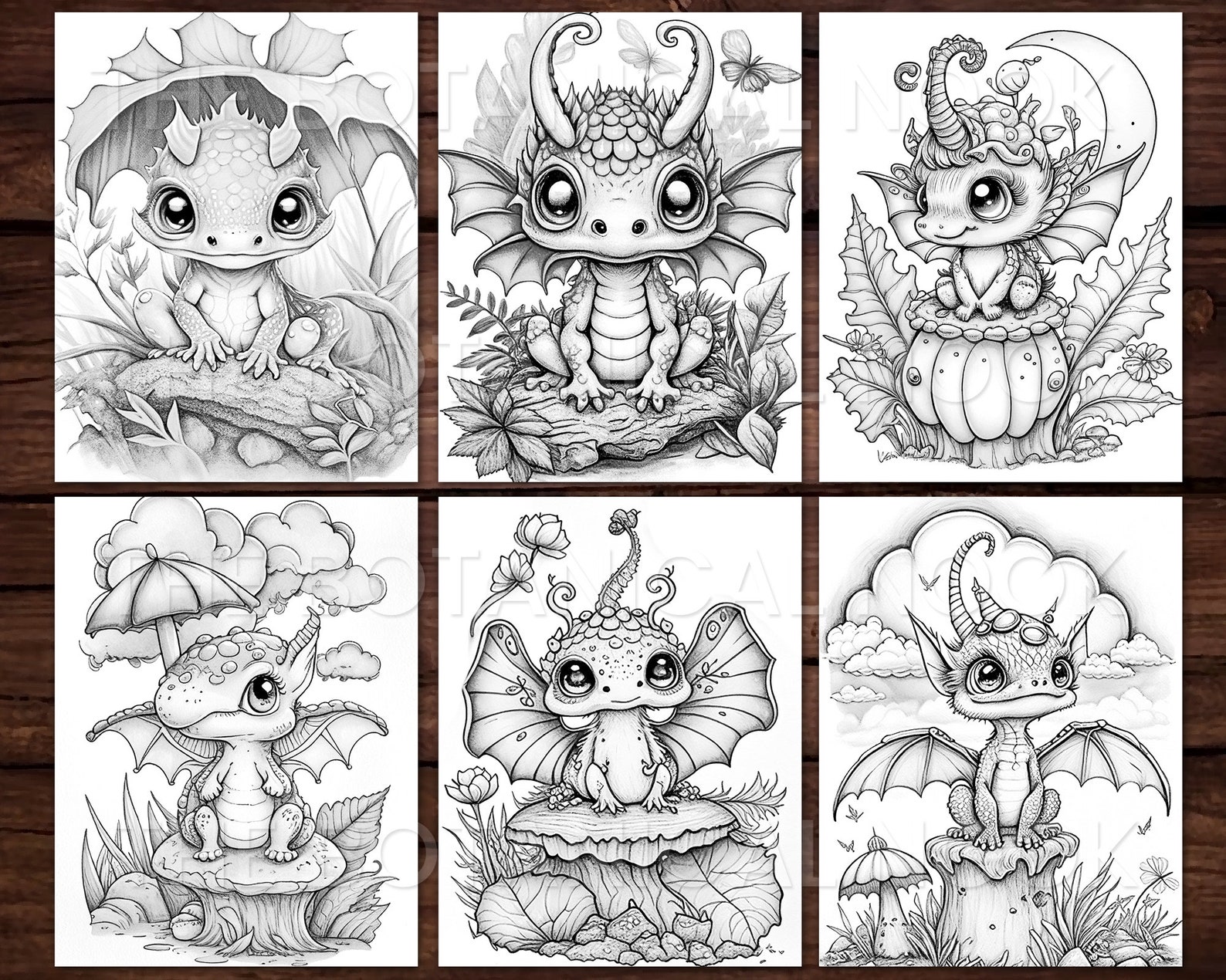 24 Baby Woodland Dragon Fantasy Coloring Page Book Adults - Etsy UK