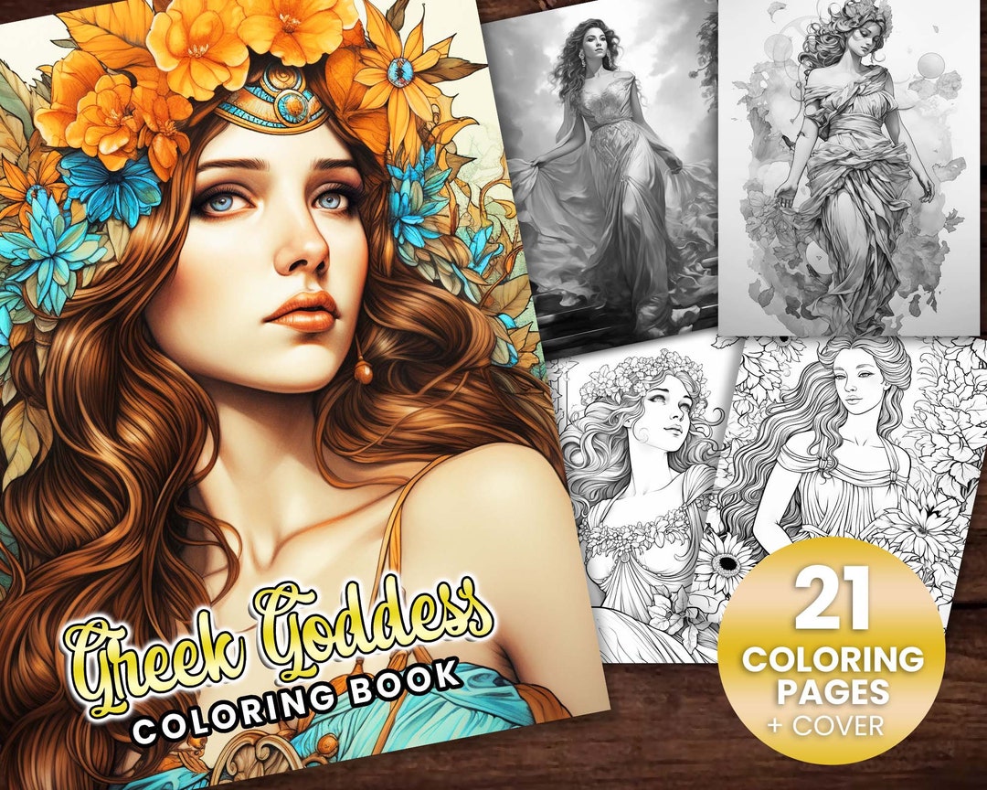 21 Greek Goddess Coloring Page, Adults + Kids- Download - Grayscale ...