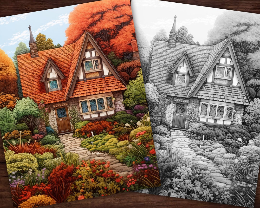 Cozy Autumn House Coloring Page Adults Kids Download - Etsy UK