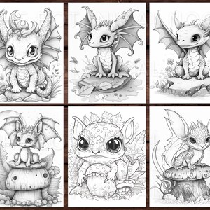 30 Baby Woodland Dragon Fantasy Coloring Page Book, Adults + Kids ...