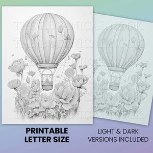 30 Blooming Hot Air Balloons Coloring Page Book, Adults + Kids- Instant ...