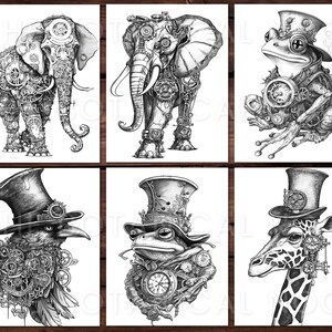 25 Steampunk Animals Coloring Book, Adults + Kids Instant Download ...