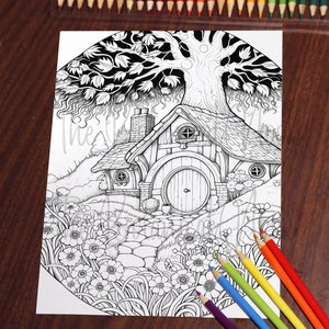 25 Dwarf Homes Coloring Book, Adults Kids Instant Download -grayscale ...
