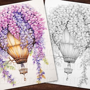 30 Blooming Hot Air Balloons Coloring Page Book, Adults + Kids- Instant ...