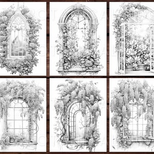 20 Blooming Windows Coloring Book, Adults Kids Instant Download ...