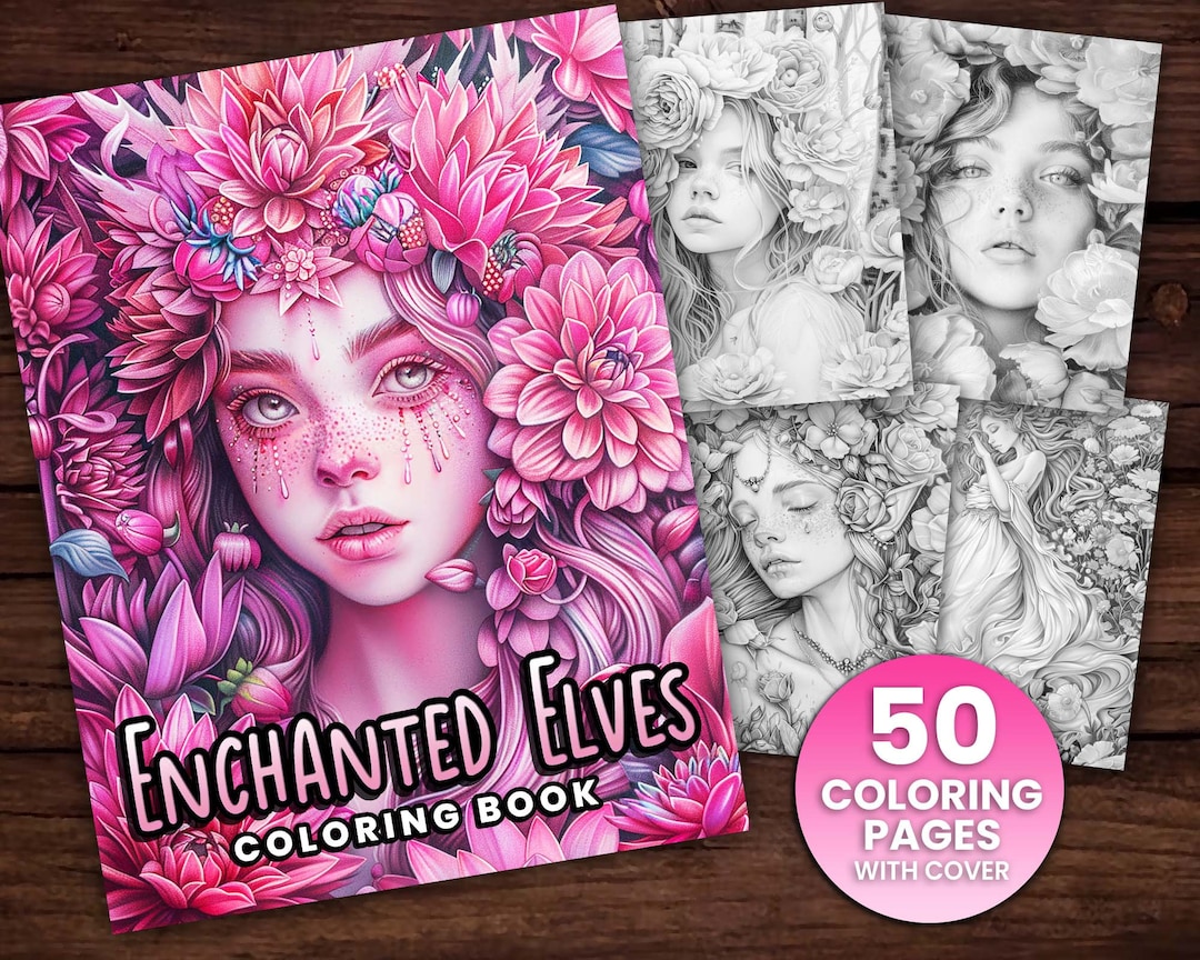 50 Enchanted Elves Coloring Book, Adults Kids Instant Download ...