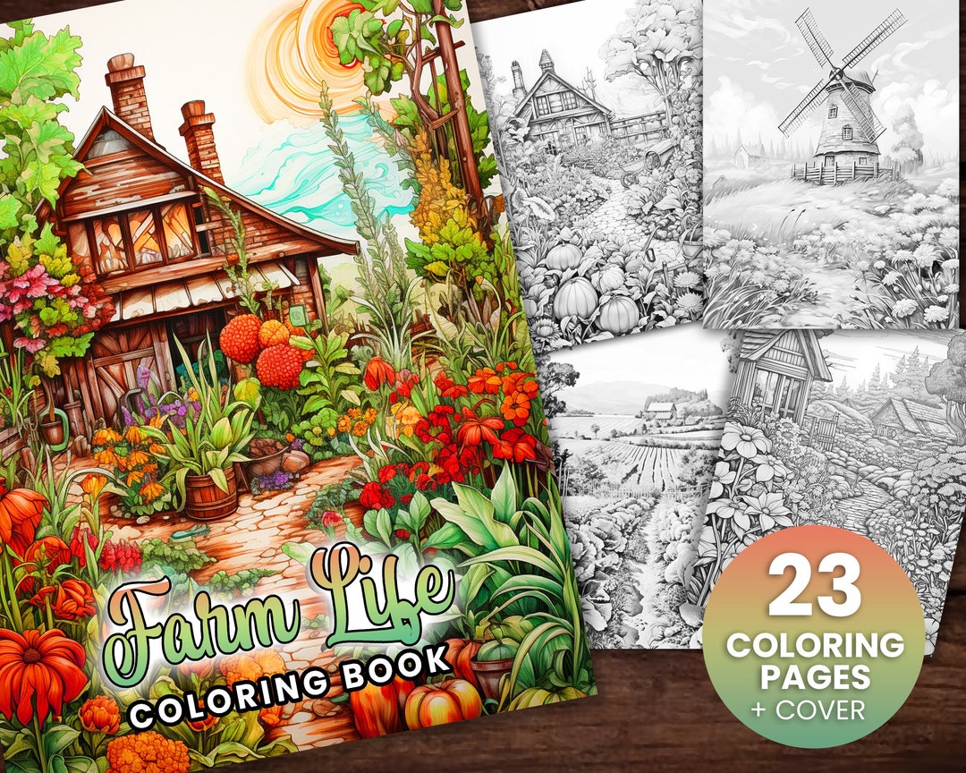 23 Page Farm Life Coloring Book, Adults + Kids- Instant Download ...