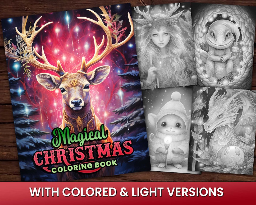 30 Magical Christmas Glowing Shaded Coloring Page Book, Cute Santa ...