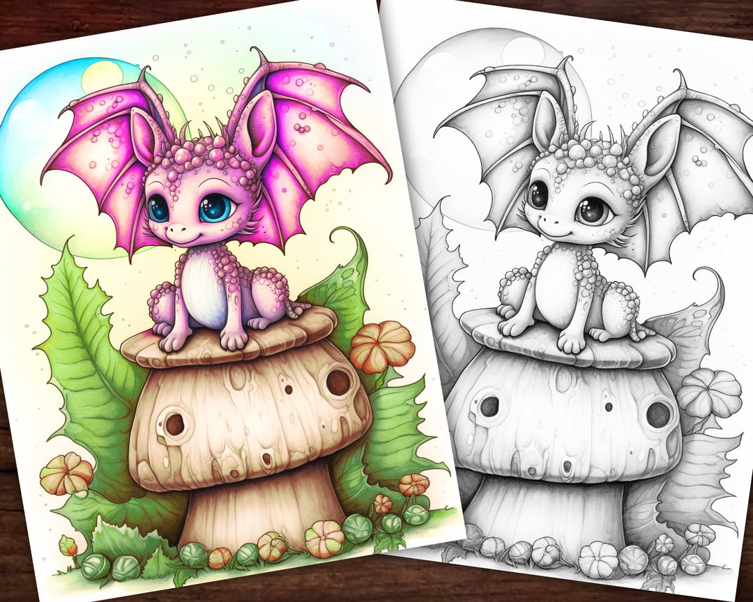 Baby Woodland Dragon #1 Fantasy Coloring Page, Adults + Kids- Instant ...