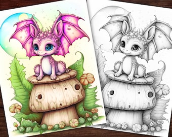 Baby Woodland Dragon, Fantasy Colouring Page, Adults Kids Instant ...