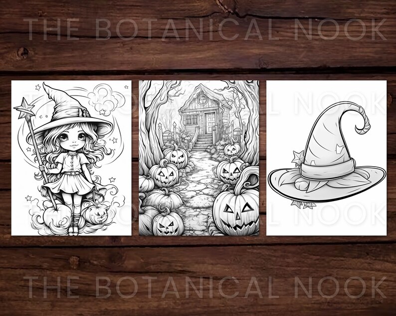 21 Little Witches Coloring Book, Adults + Kids- Download - Grayscale ...