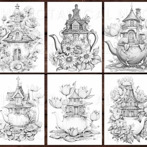 21 Teapot Fairy Homes Coloring Book, Adults Kids Instant Download ...