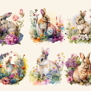 Cute Woodland Flower Rabbits (6 Graphic Clip Art) Illustration Instant ...