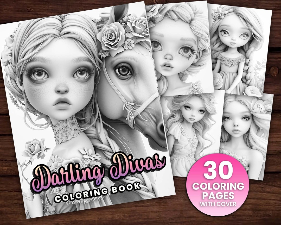30 Pretty Girl Darling Divas, Hair, Flowers Coloring Page Book, Adults ...