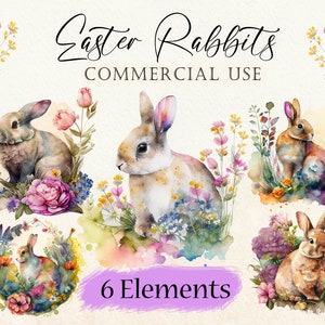Cute Woodland Flower Rabbits (6 Graphic Clip Art) Illustration Instant ...