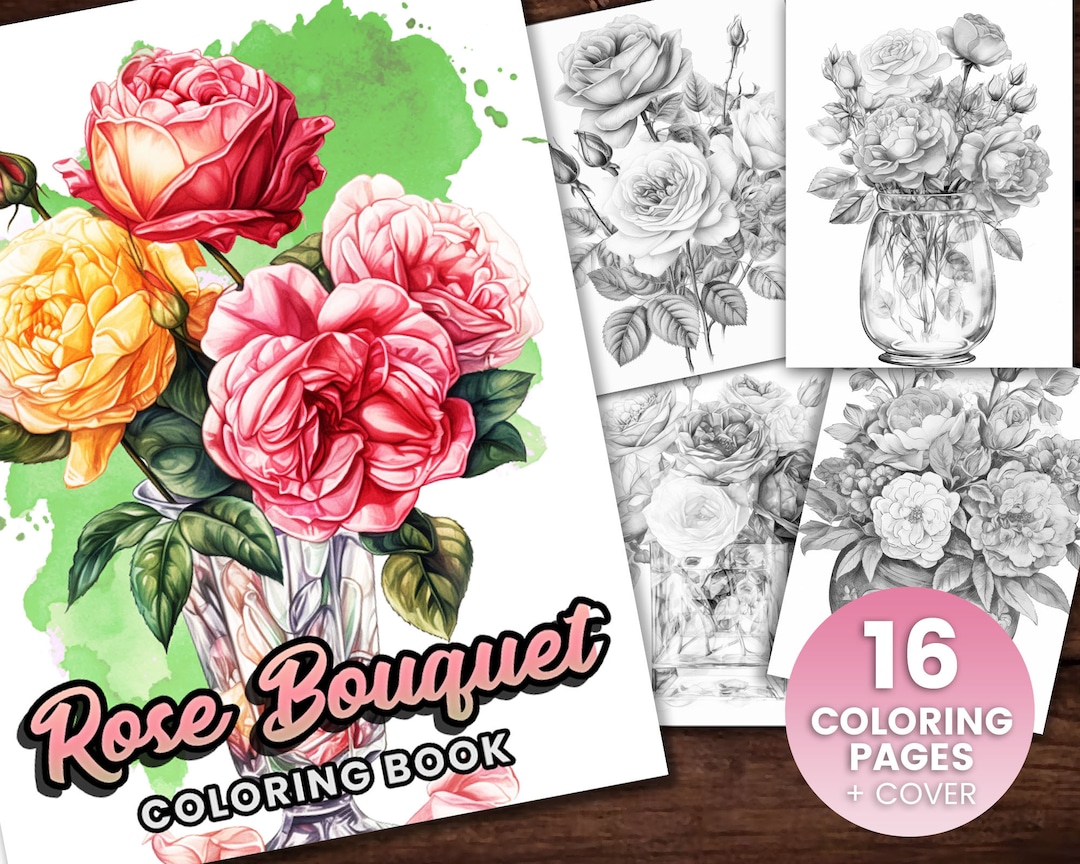 16 Rose Bouquet Collection Coloring Page, Adults + Kids- Instant ...
