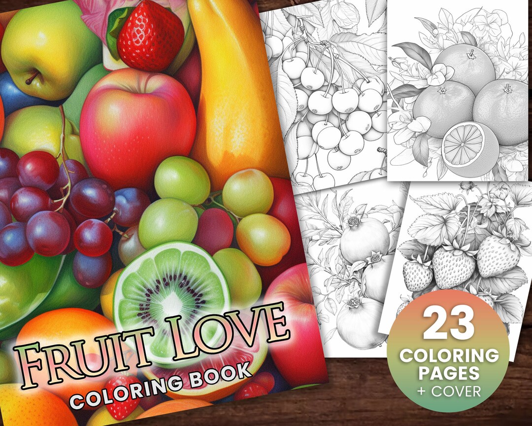 23 Fruit Love Coloring Page, Adults + Kids- Instant Download ...