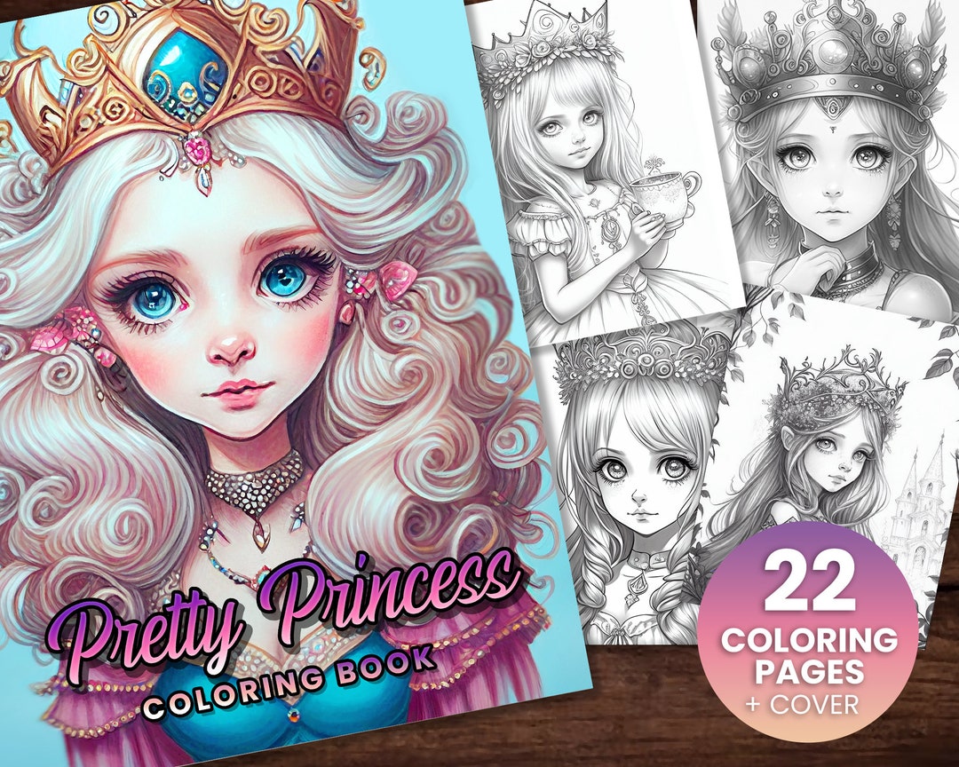 22 Pretty Princess Royal Girls Fantasy Anime Coloring Page, Adults Kids ...