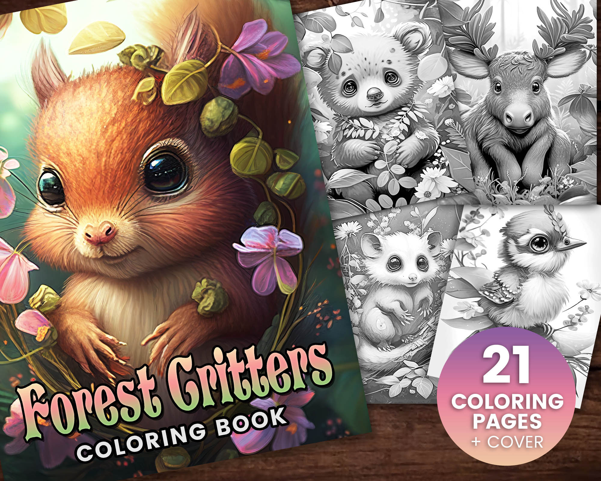 21 Forest Critters Cute Animal Coloring Page Book Adults - Etsy Australia