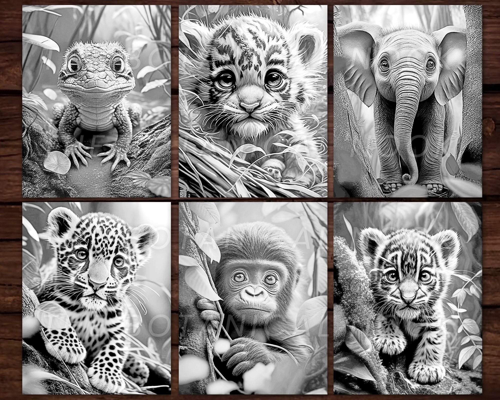 20 Baby Jungle Animals Cute Coloring Page Book, Adults + Kids- Instant ...