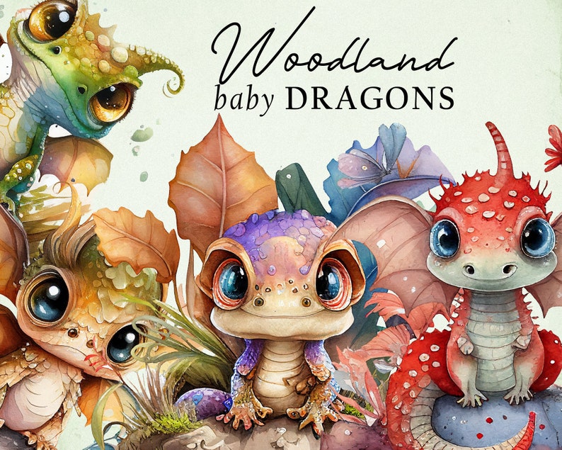 Cute Woodland Dragon Babies (12 Graphic Clip Art) Illustration Instant ...