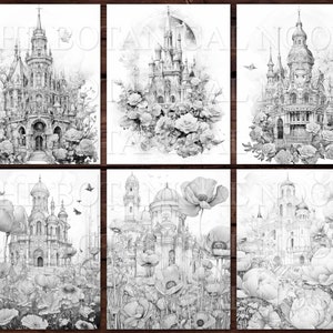 30 Blooming Baroque Building Coloring Page Book, Adults + Kids- Instant ...