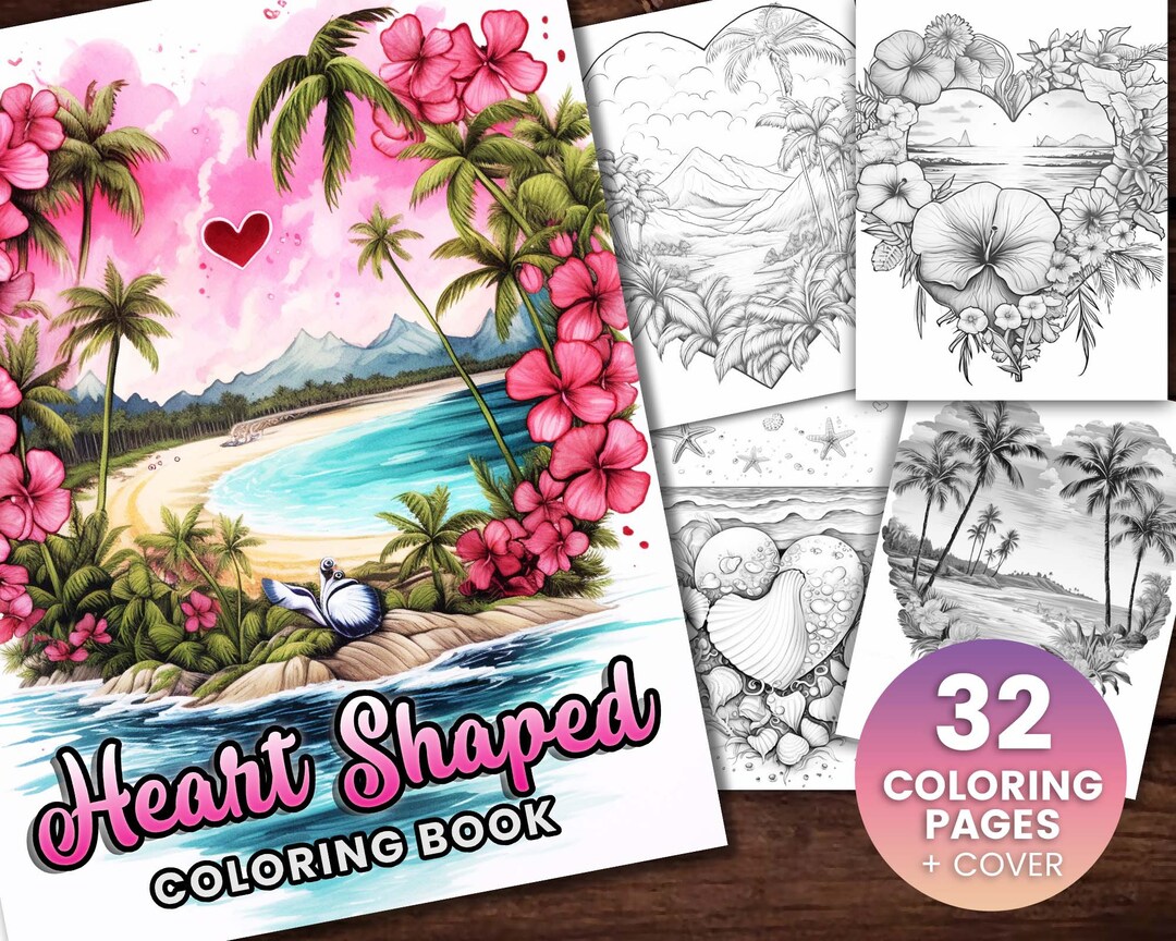 32 Heart Shaped Coloring Book, Adults Kids Instant Download -grayscale ...