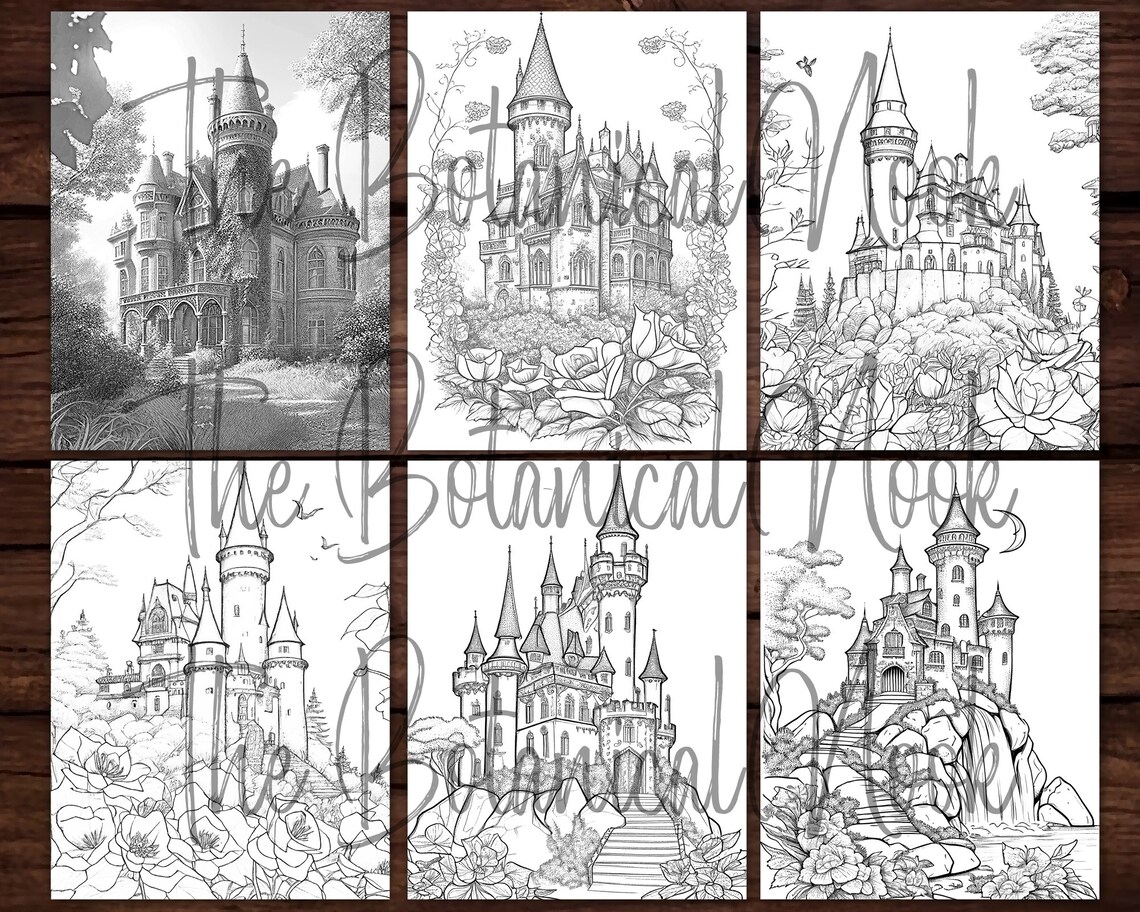 21 Castles Elegant Coloring Book, Adults Instant Download -grayscale ...