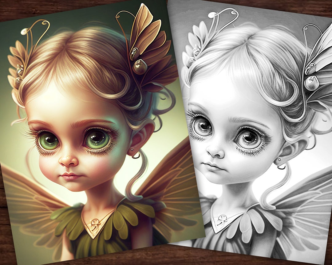 Woodland Fairy Pixie Girl Coloring Page, Adults + Kids- Instant Download Grayscale Coloring Page ...