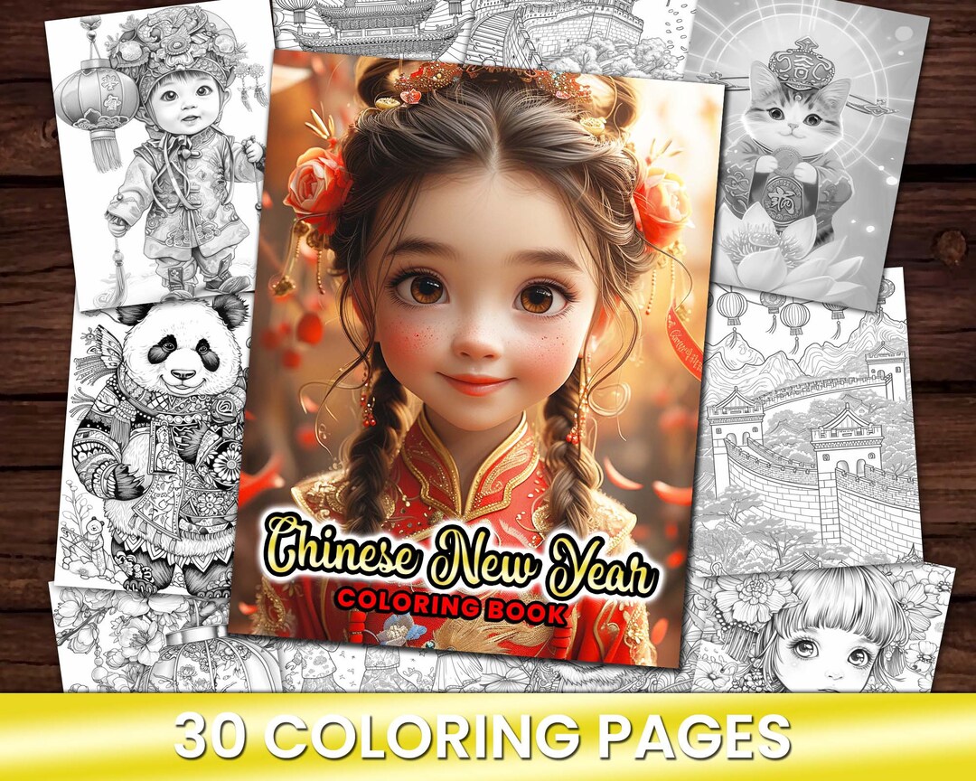 Chinese New Year Cute Coloring Page Book, Adults + Kids Instant ...