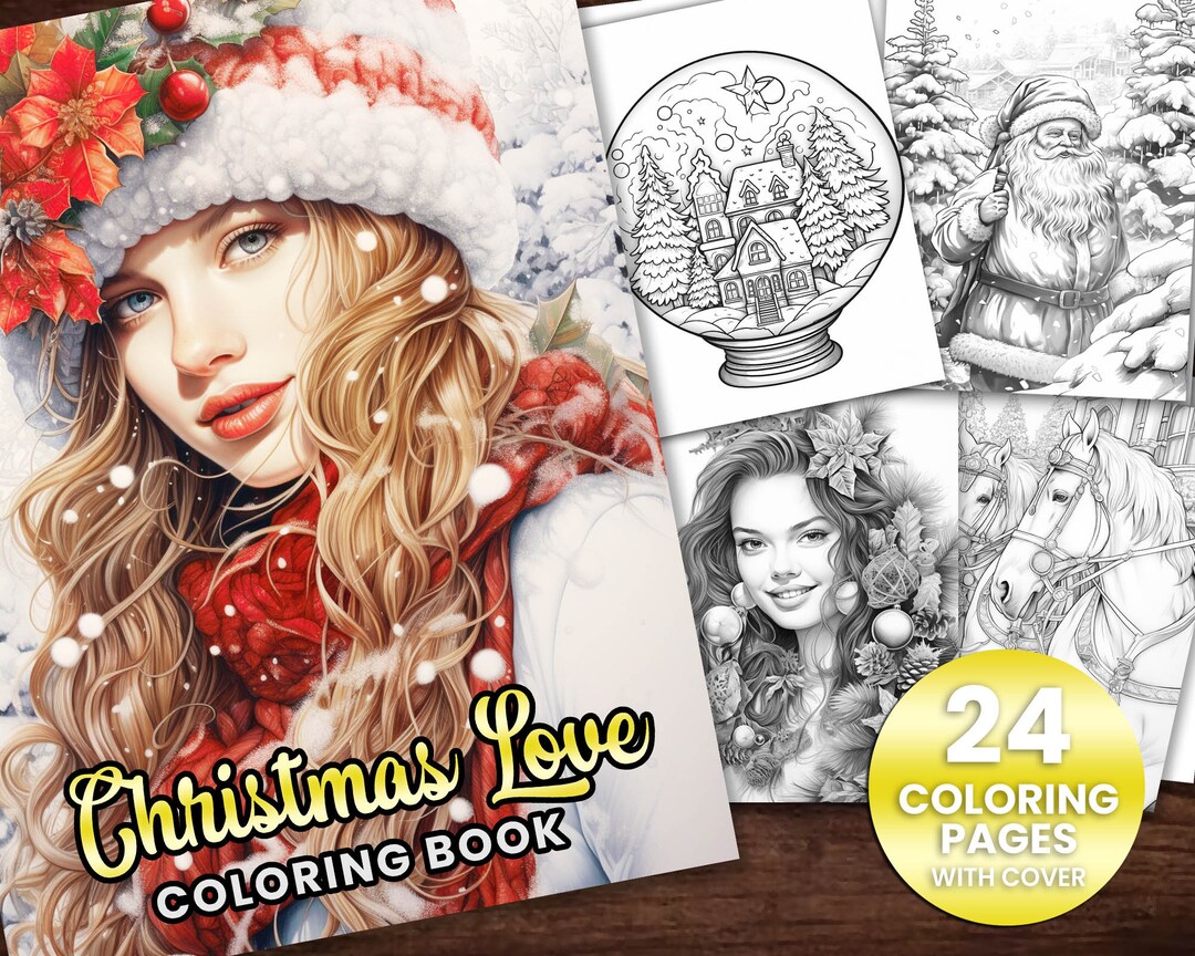 24 Christmas Love Coloring Page Book, Adults + Kids Instant Download ...