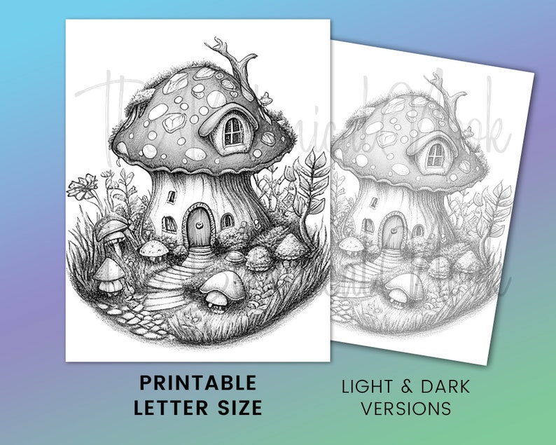 Cute Mushroom House Coloring Page Adults Kids Instant - Etsy