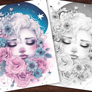 23 Moon Fairies Coloring Page, Adults + Kids- Download - Grayscale ...