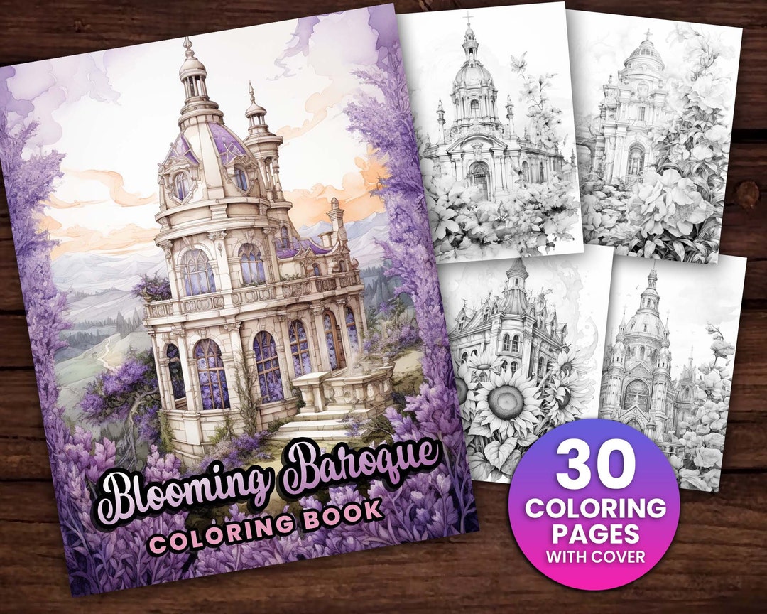 30 Blooming Baroque Building Coloring Page Book, Adults + Kids- Instant ...