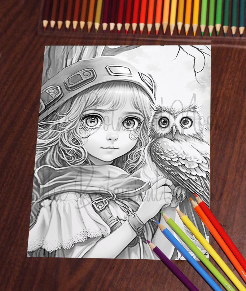 Girl and Her Owl Fantasy Coloring Page Adults & Kids Instant - Etsy
