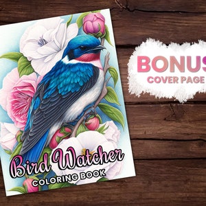 21 Bird Watcher Cute Animal Coloring Page Book, Adults + Kids Instant ...