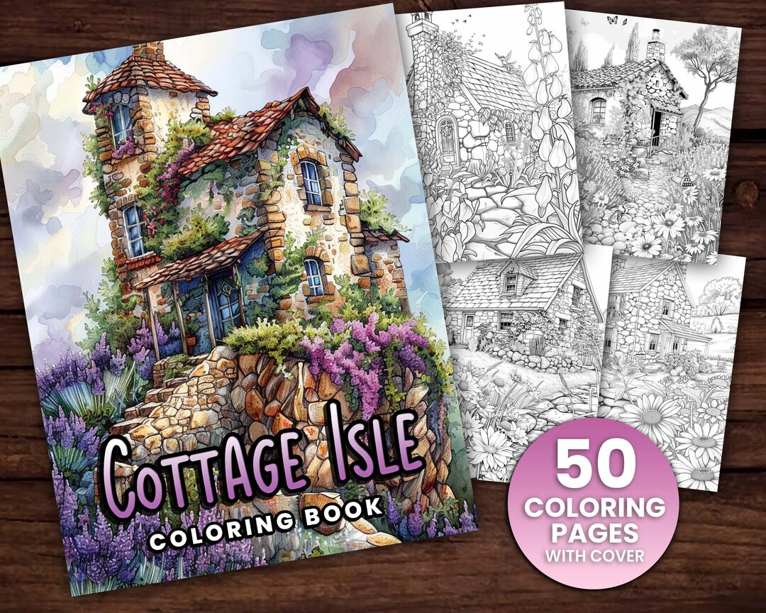 50 Cottage Isle Variety Pack, Coloring Page Book, Adults + Kids Instant ...