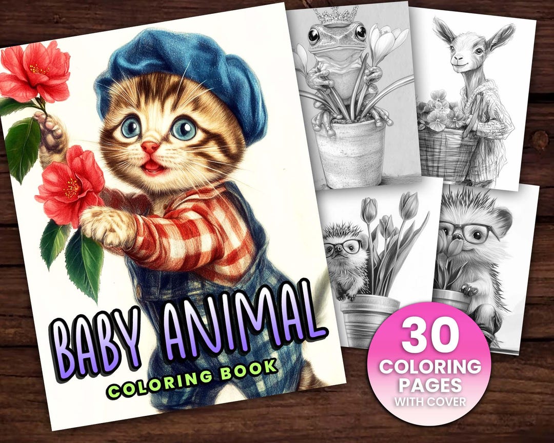 Baby Animals Coloring Page Book, Adults + Kids Instant Download ...