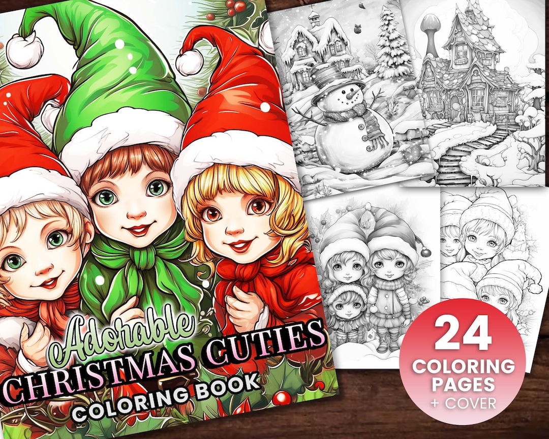 24 Christmas Cuties Animal Coloring Page Book, Adults + Kids Instant ...